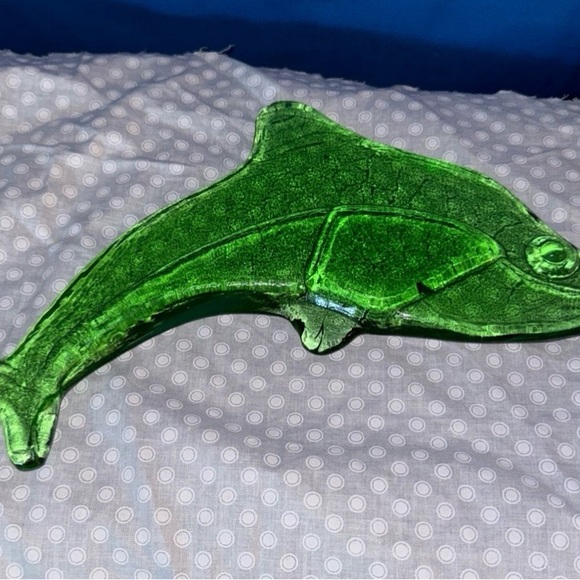 Art | Vintage Green Flat Glass Dolphin Artwork | Poshmark